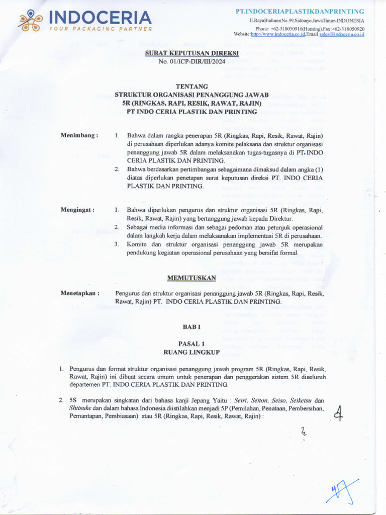 SK Direksi - Penanggung Jawab 5R | PDF