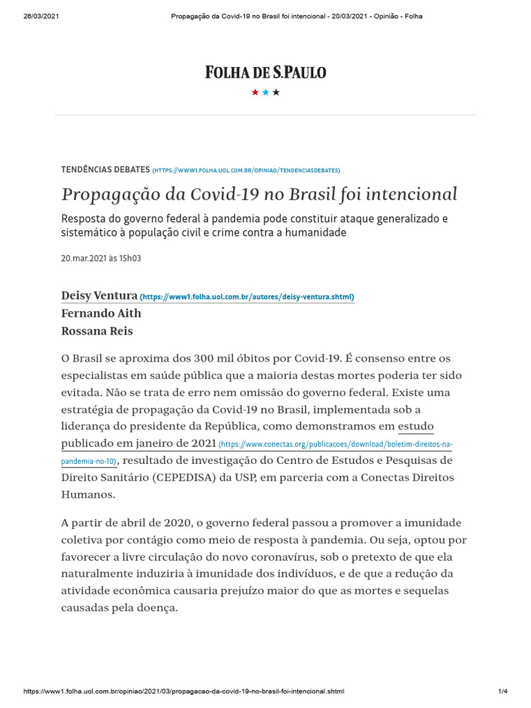 Deisy Ventura, Fernando Aith, Rossana Reis - Propagação Da Covid-19 No ...