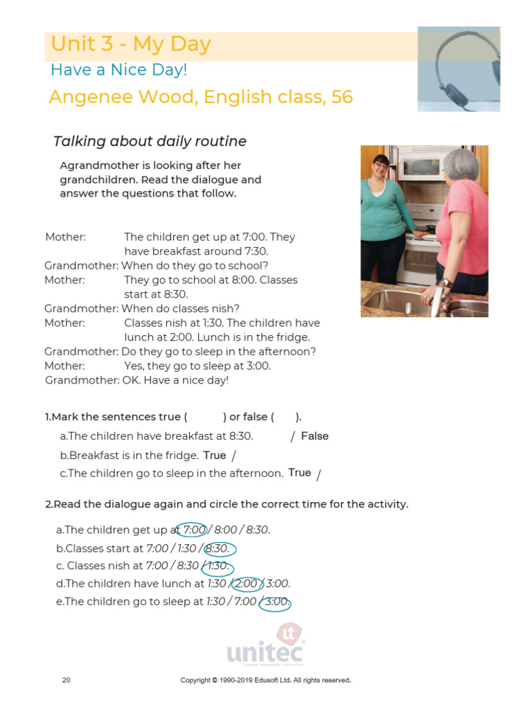 English 1, Unit 3, My Day PDF | PDF
