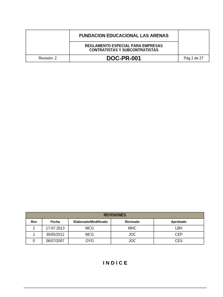 DOC-PR-001 Reglamento Contratistas ECBI - Rev 02 Jul 2013 | PDF ...