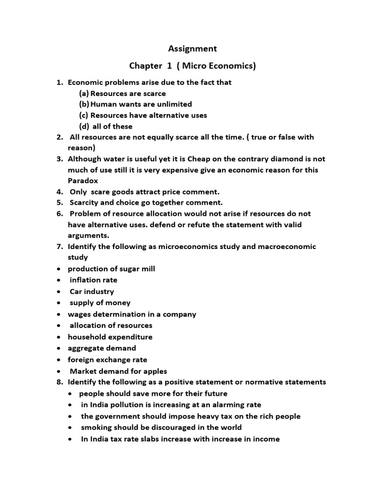 Assignment Chapter 1 Micro Economics | PDF