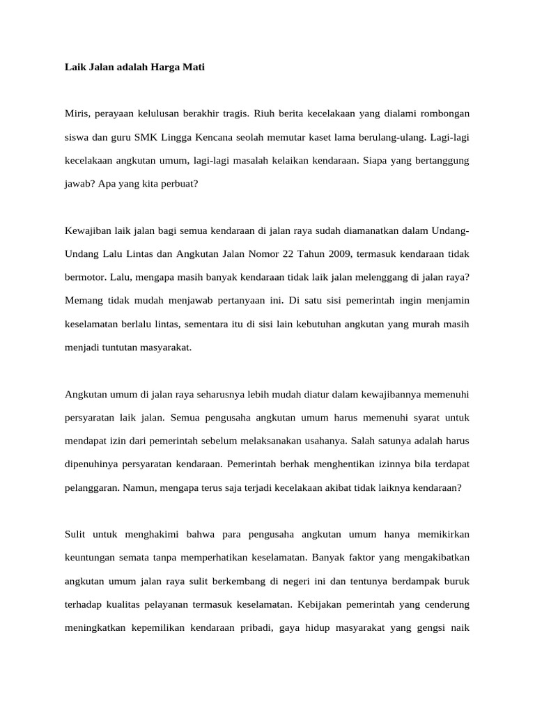 Laik Jalan Harga Mati | PDF