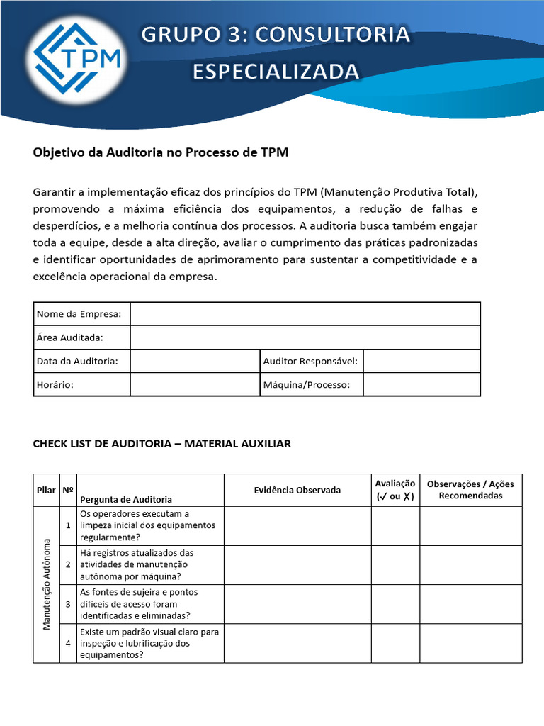 Auditoria de TPM: Eficiência e Melhoria | PDF | Qualidade (negócios)