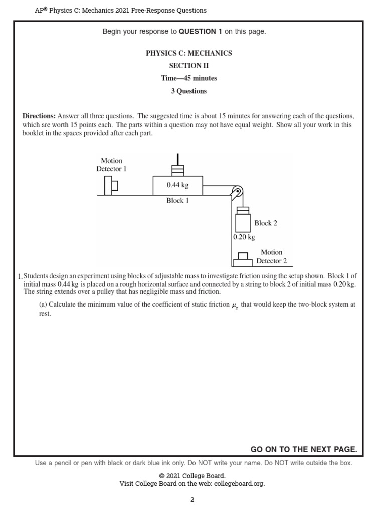 2021 AP Physics C Mechanics FRQs | PDF | Force | Friction