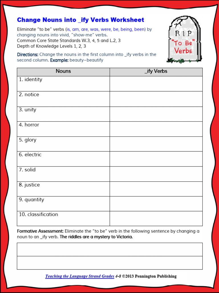 Change Nouns To - Ify Verbs Worksheets 1 | PDF