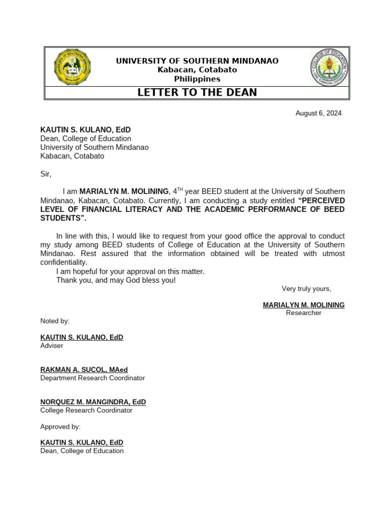 Letter To The Dean | PDF