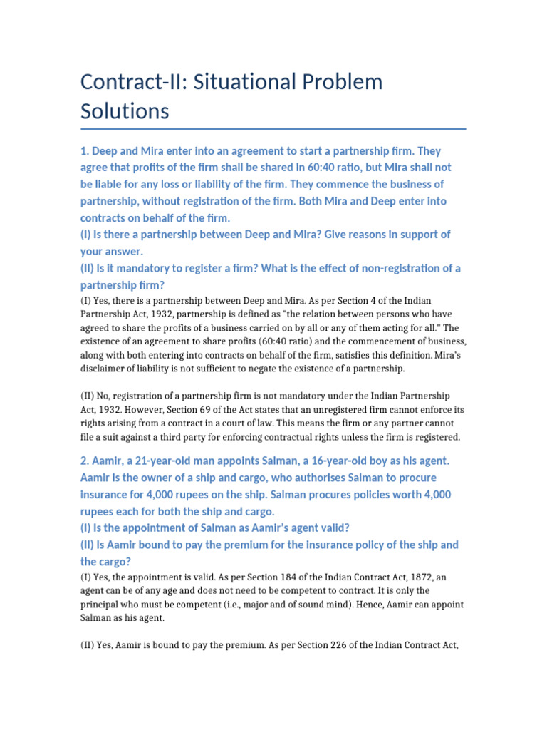 Contract II Situational Problems Solution | PDF | Partnership | Surety