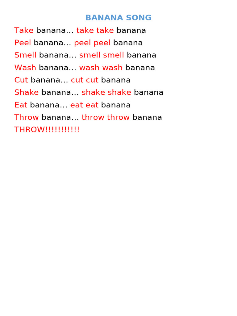 Fun Banana Song Lyrics for Kids | PDF