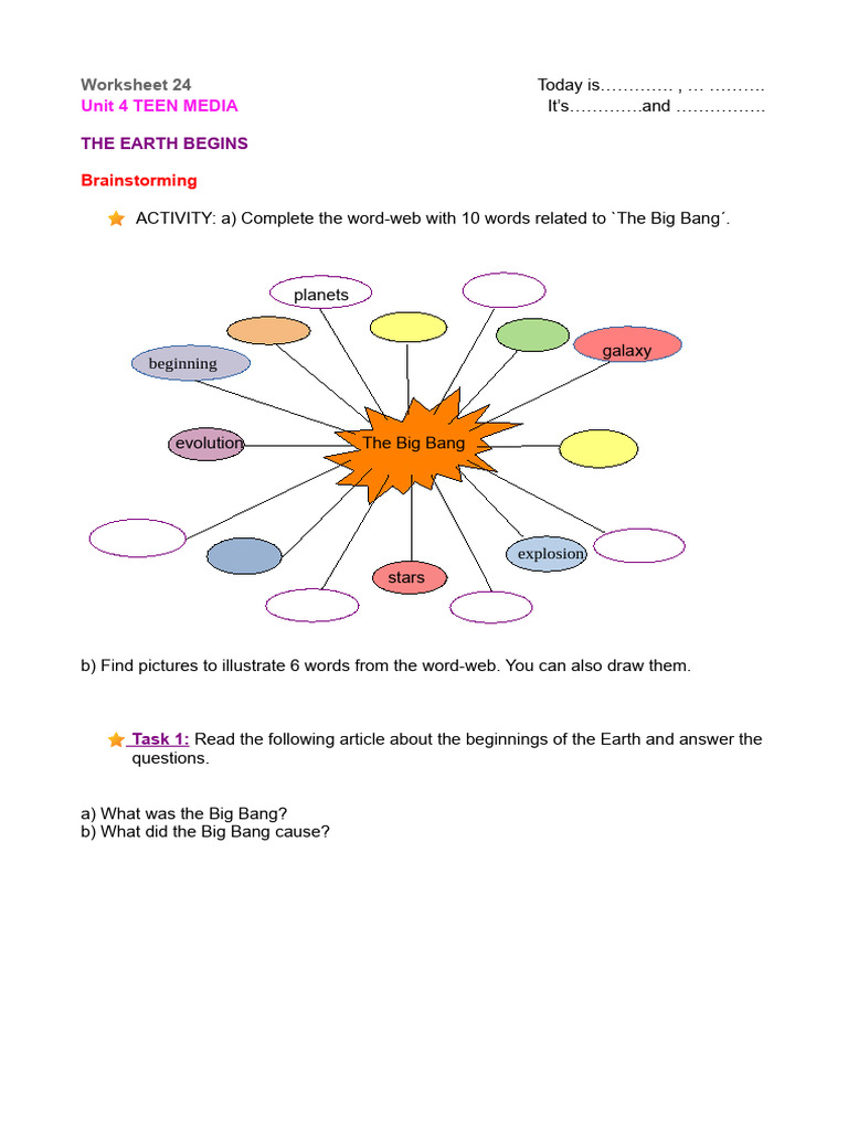 Big Bang and Earth's Formation Worksheet | PDF | Planets | Planets In ...