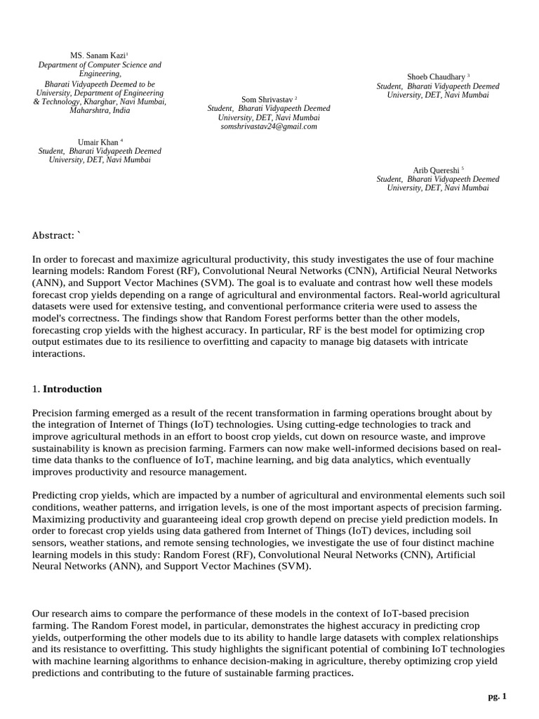 IOT Based Precision Farming Paper | PDF | Support Vector Machine | Machine Learning