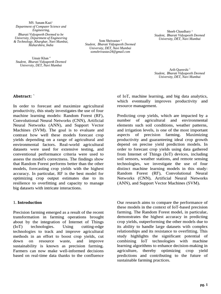 IOT Based Precision Farming Paper[1] | PDF | Support Vector Machine | Machine Learning
