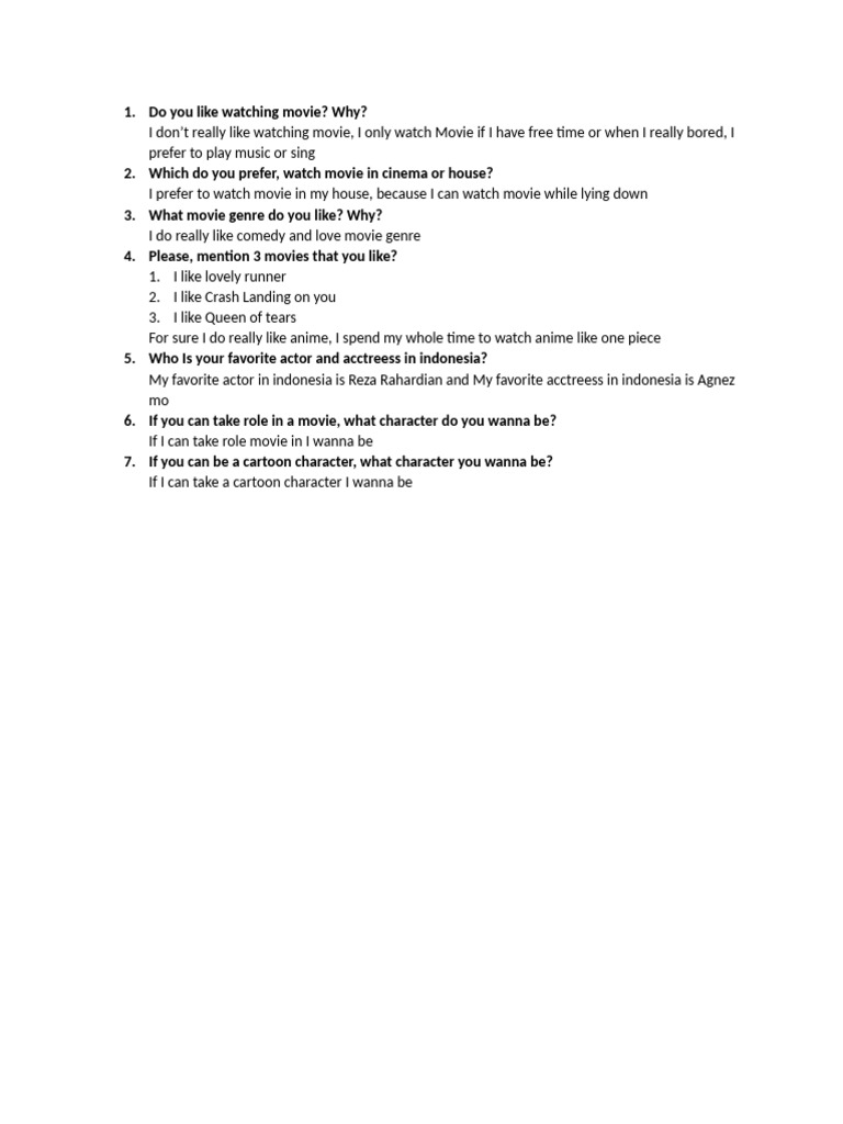 Movie Preferences and Favorites Explained | PDF