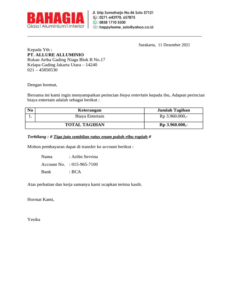 SURAT TAGIHAN ALLURE Pameran | PDF