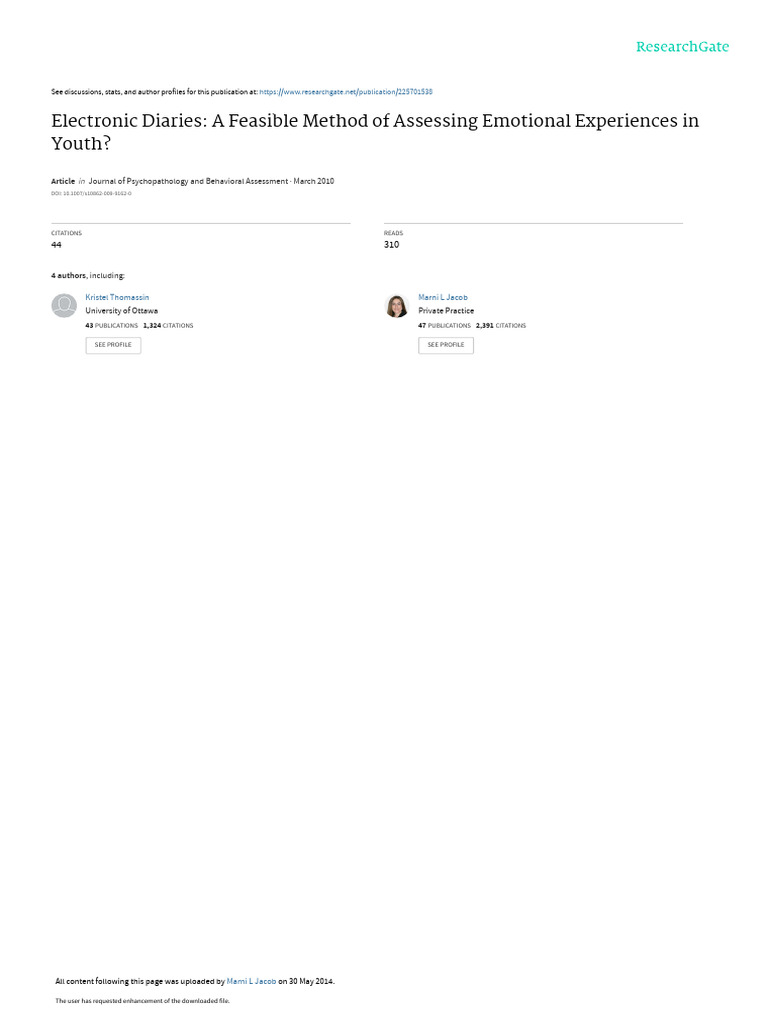 Electronic Diaries A Feasible Method of Assessing | PDF | Wechsler Adult Intelligence Scale ...
