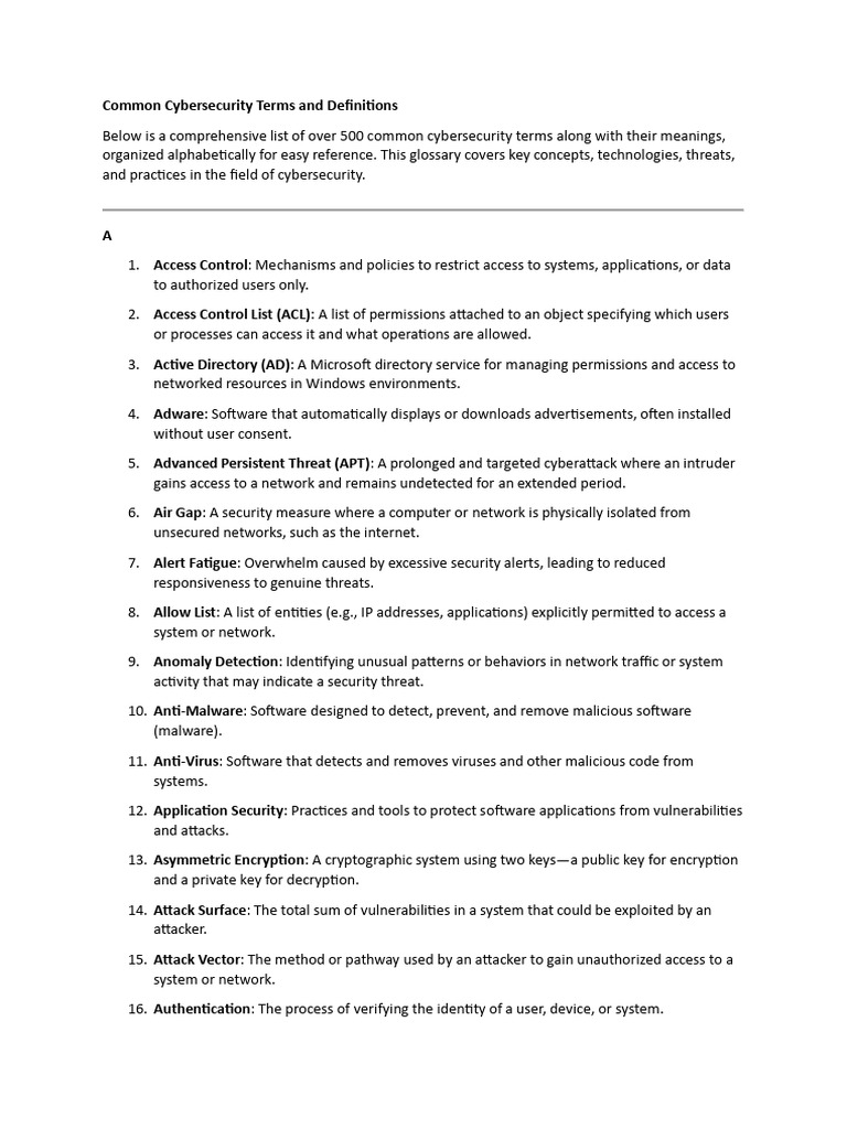 Common Cybersecurity Terms and Definitions | PDF | Security | Computer Security