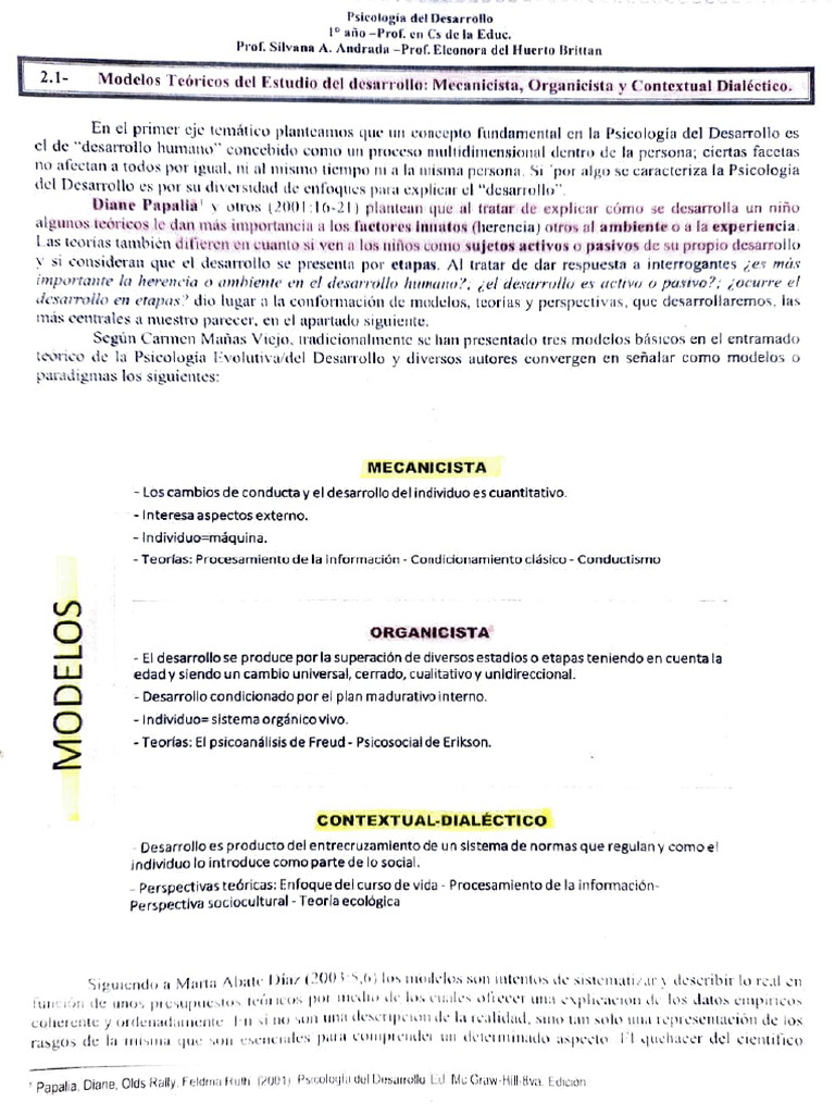 1 - Psicologia Del Desarrollo Modelos Mecanicista Organicista y ...