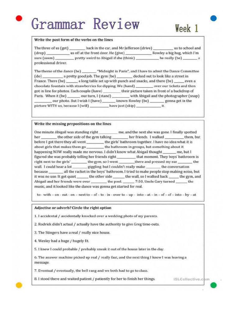 Grammar Review Week | PDF