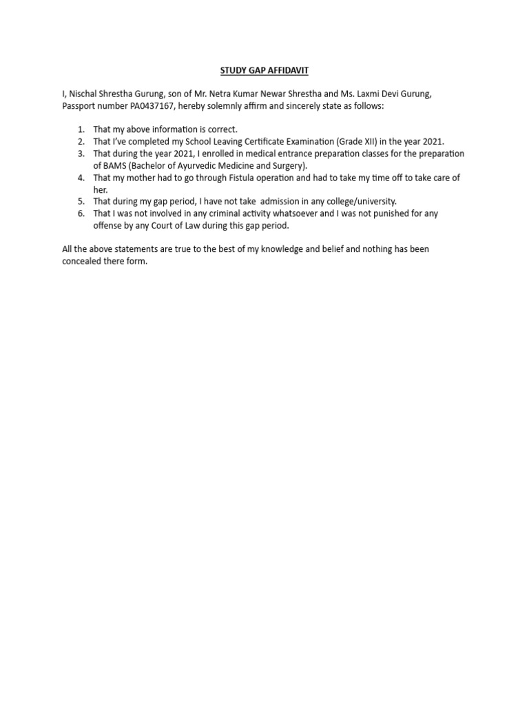 Study Gap Affidavit | PDF