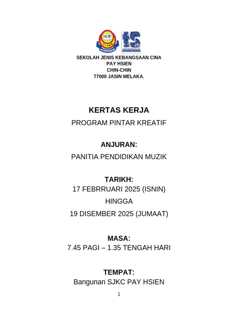 Kertas Kerja Program Muzik 2025-2026 | PDF