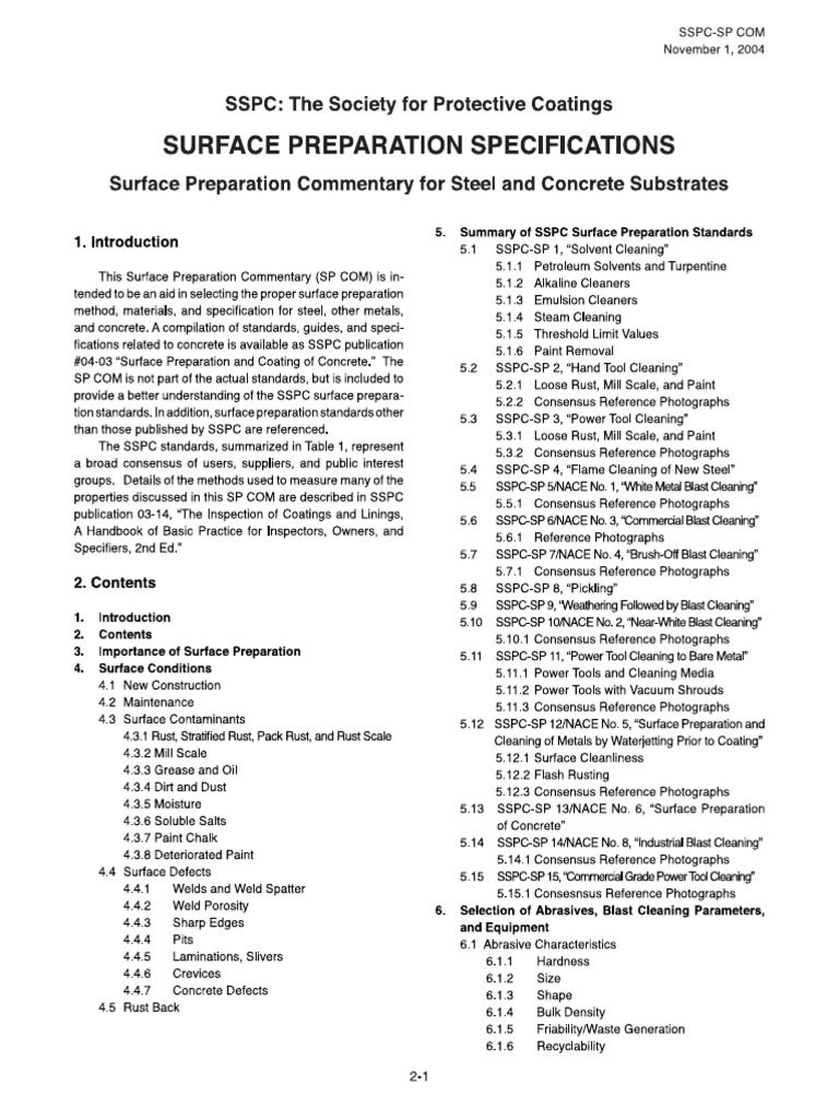 SSPC Surface Preparation Specifications | PDF