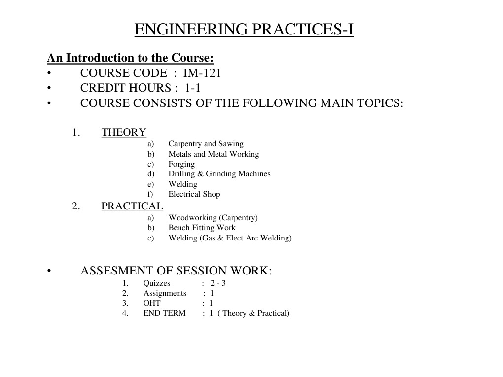 Engineering Practices-I: An Introduction To The Course | PDF | Blade ...