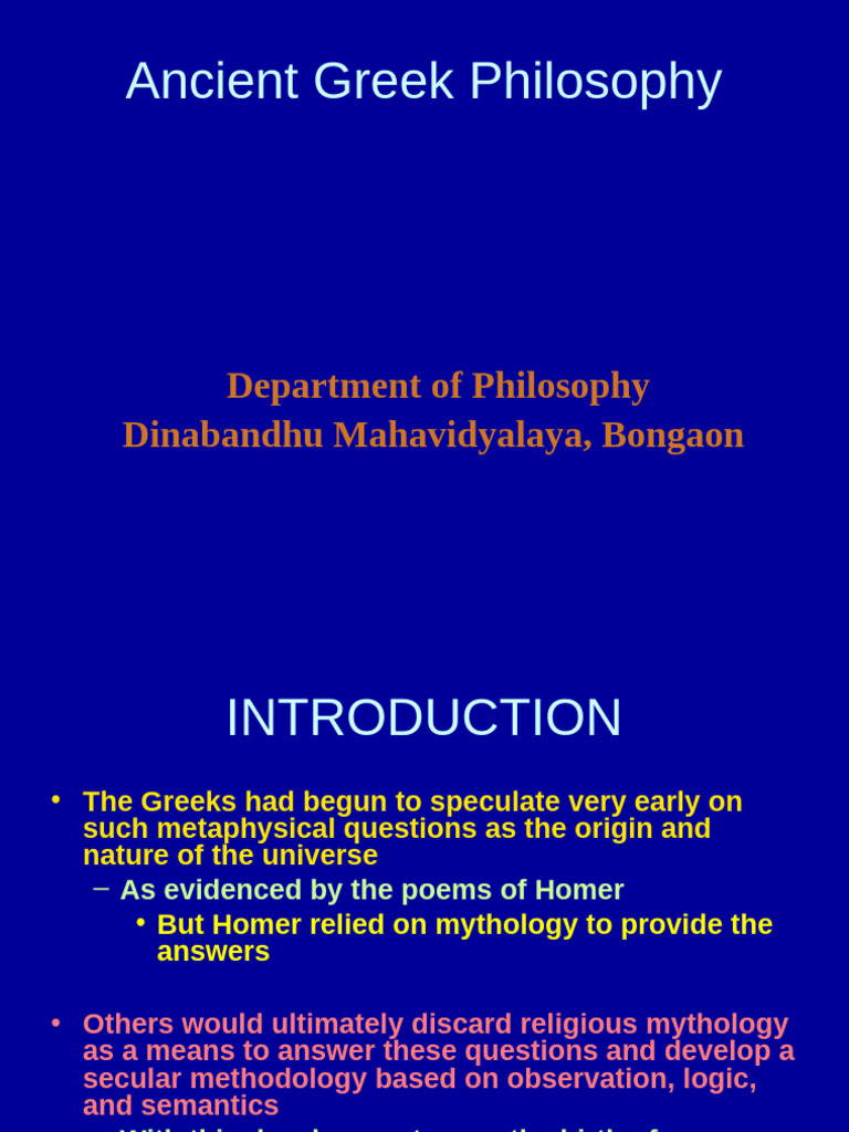 Origins and Impact of Greek Philosophy | PDF | Reason | Idea