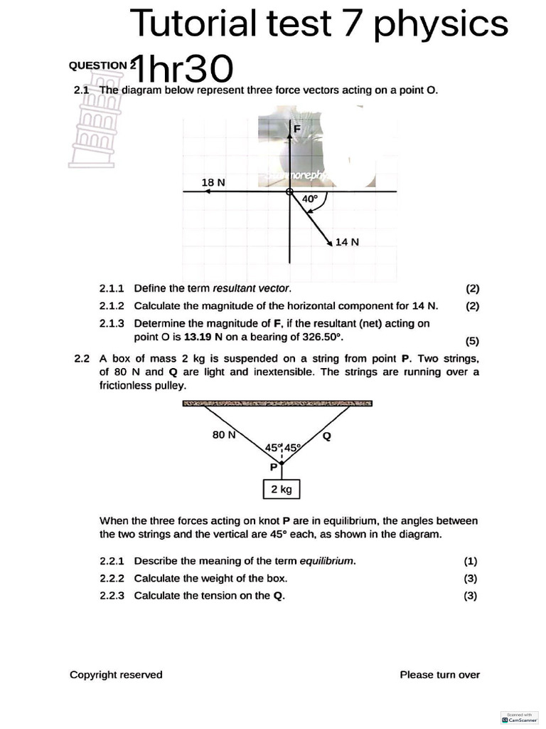 Grade 11 Tutorial Test 7 Physics | PDF