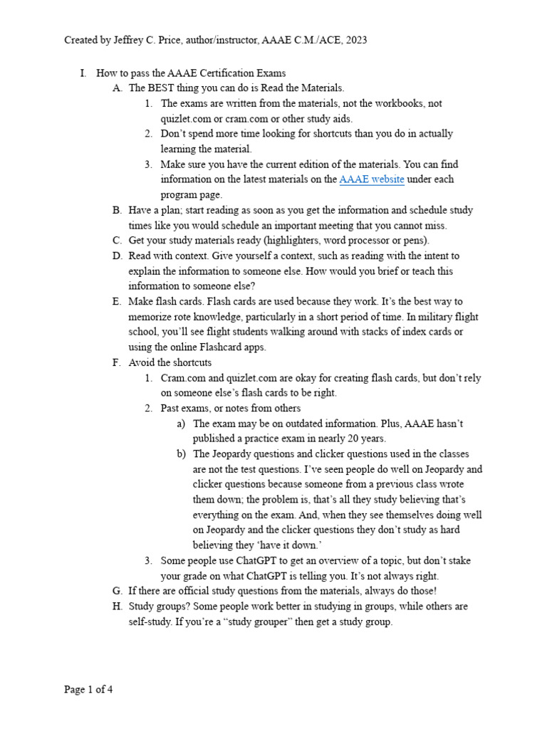 Strategies For Studying and Passing AAAE Certification Exams | PDF