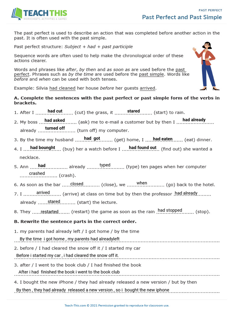 Past Perfect and Past Simple Worksheet | PDF | Linguistics | Languages