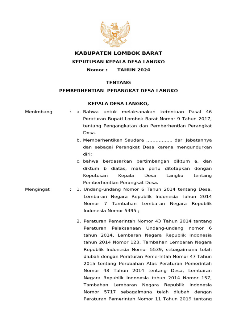 sk pemberhentian KOSONG 2024 | PDF