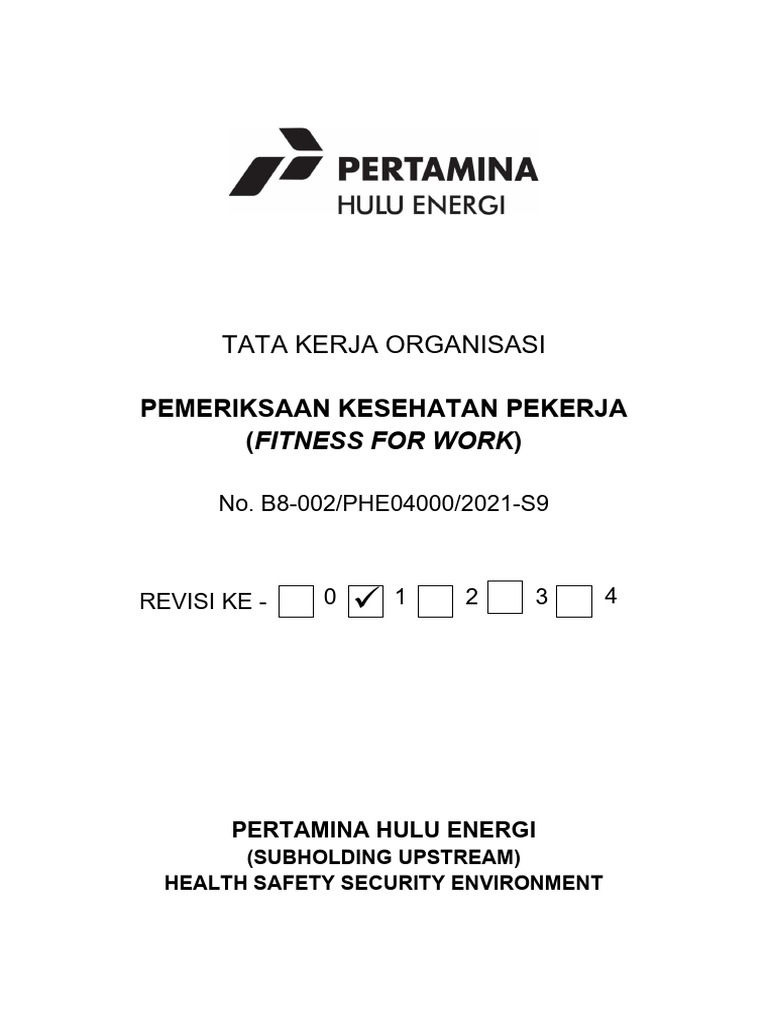 B8-002 - PHE04000 - 2021-S9 Rev.1 TKO Pemeriksaan Kesehatan Pekerja (Fitness For Work) | PDF