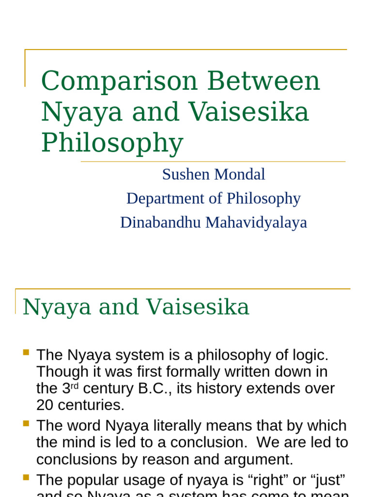 Comparison Between Nyaya and Vaisesika Philosophy | PDF | Knowledge | Ātman (Hinduism)