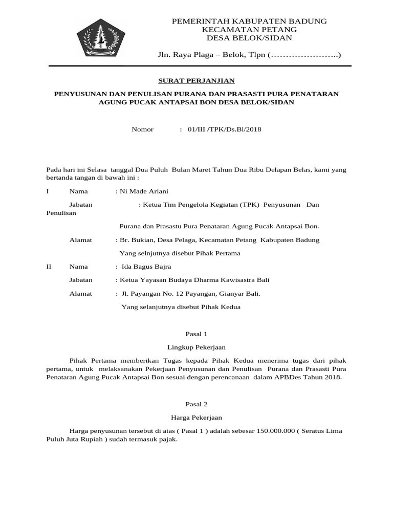 SURAT PERJANJIAN PURANA Fix | PDF