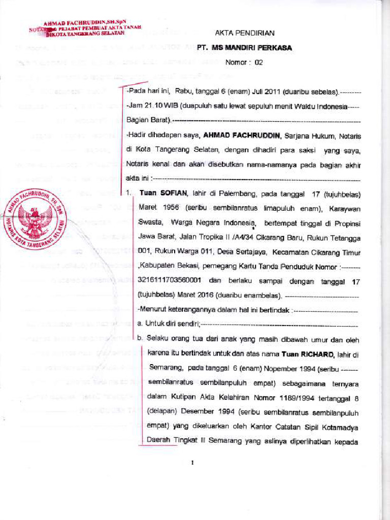 Akta Pendirian | PDF