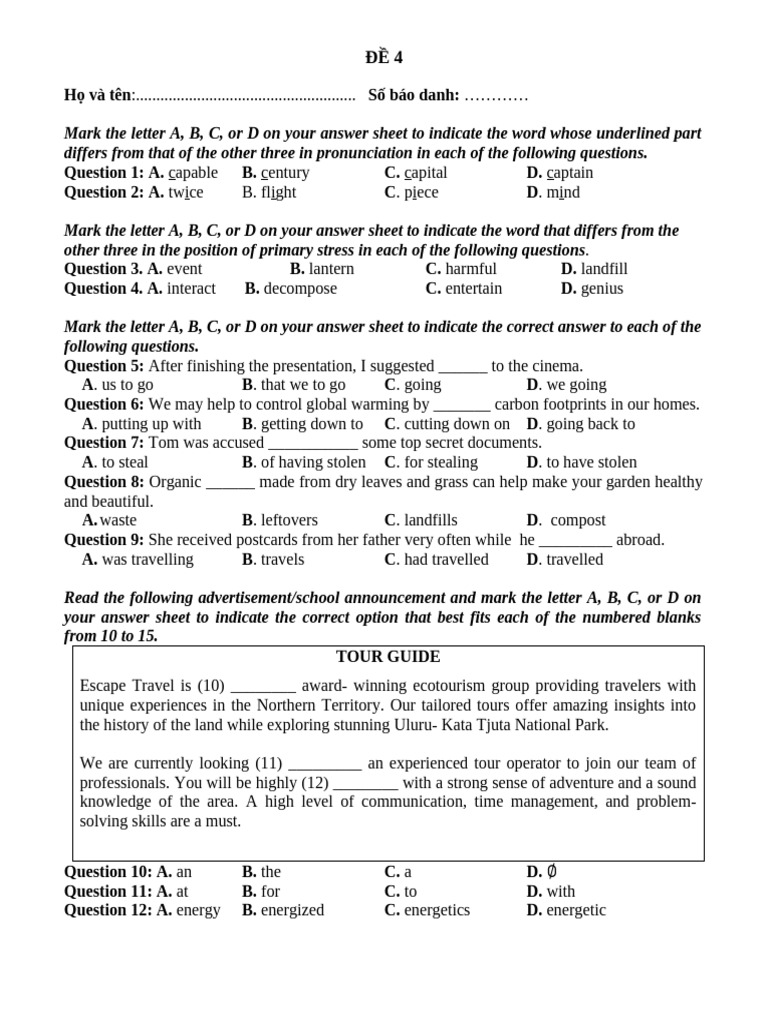 English Language Test Questions | PDF | Water | Fresh Water