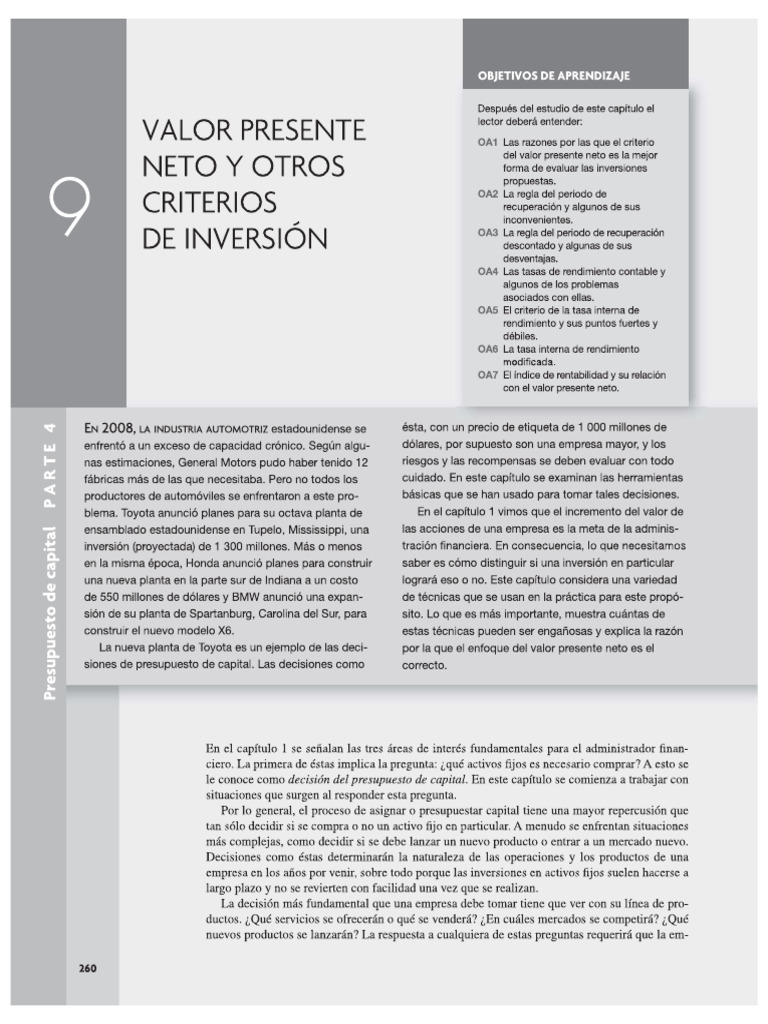 4.1. Presupuesto de Capital - Valor Presente Neto y Otros Criterios de Inversión | PDF