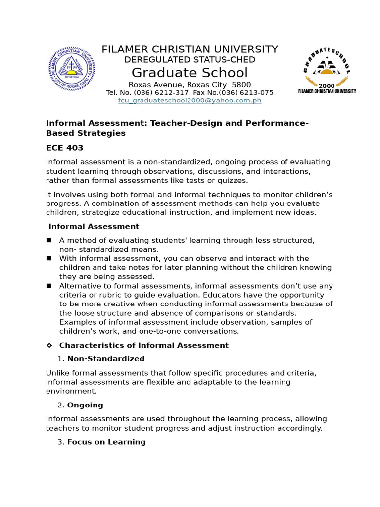 Informal Assessment Strategies for Educators | PDF | Educational ...