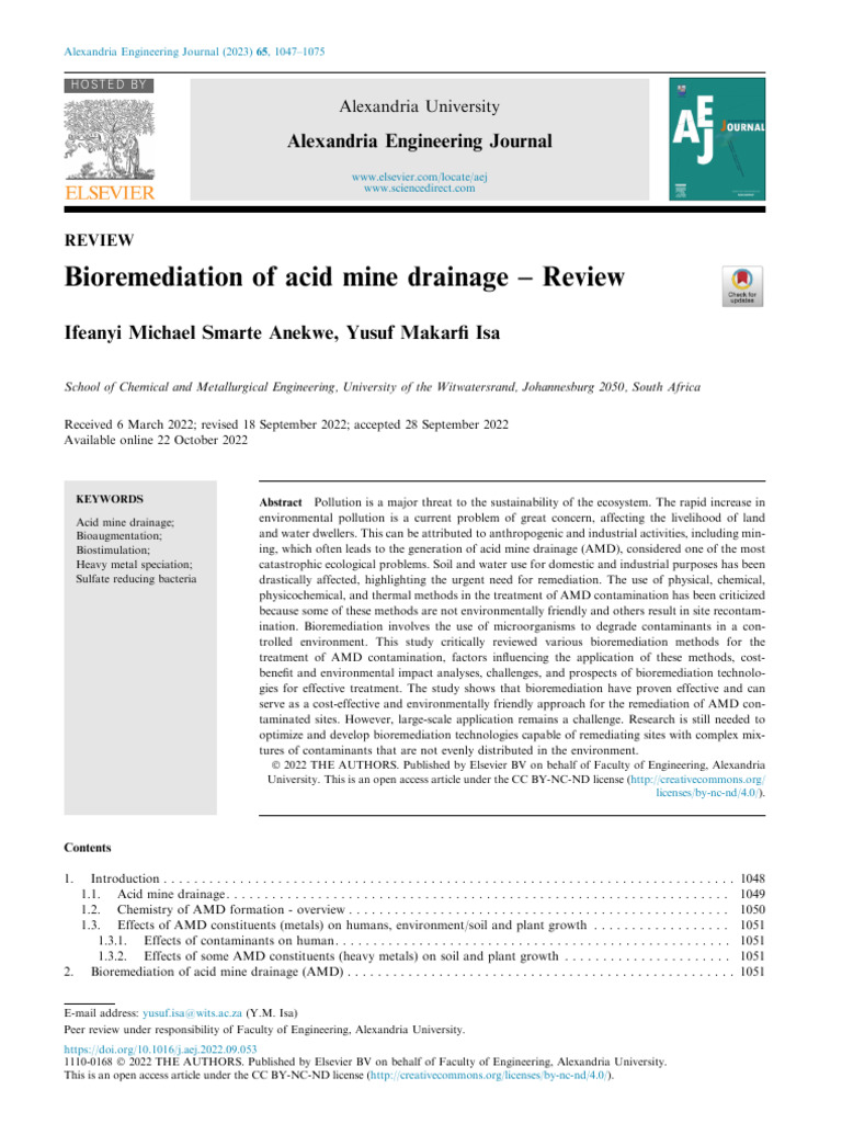 Bioremediation of Acid Mine Drainage | PDF | Environmental Remediation ...