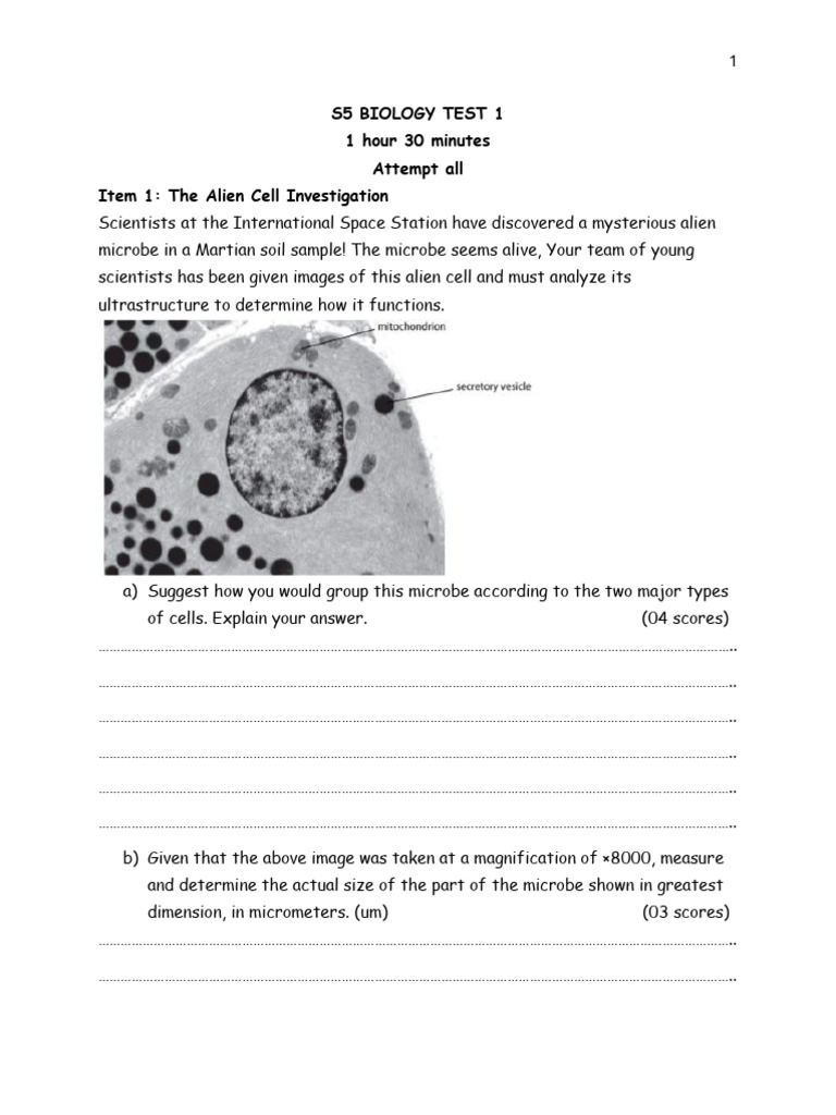 S5 Biology Test: Cell and Plant Analysis | PDF | Biology