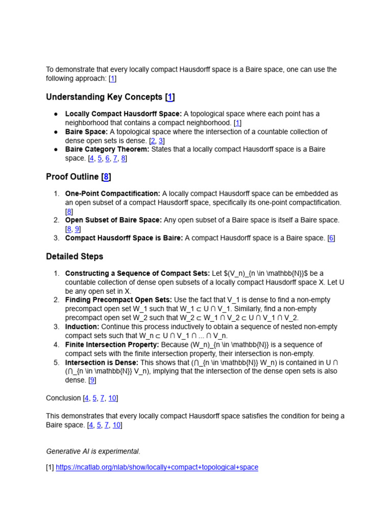 Show That Every Locally Compact Hausdorff Space Is A Baire Space. | PDF | Compact Space ...