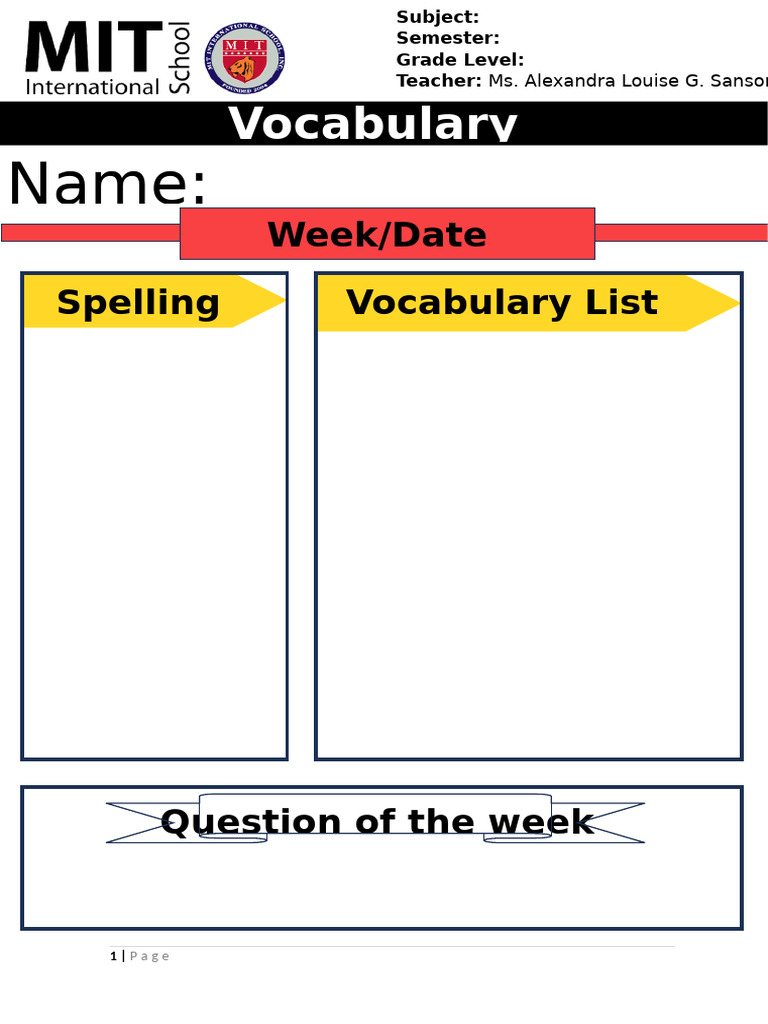 Vocabulary Words Template | PDF