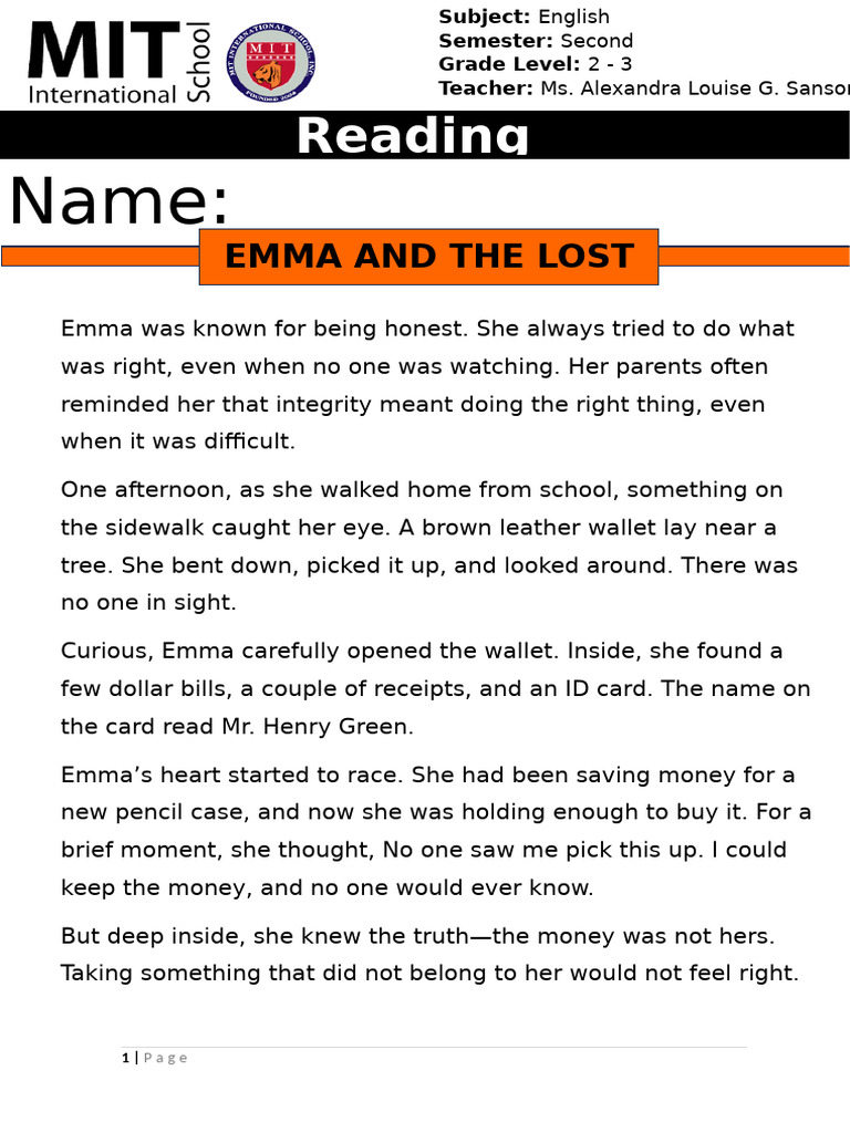 Reading Passages Template | PDF | Emma (Novel)