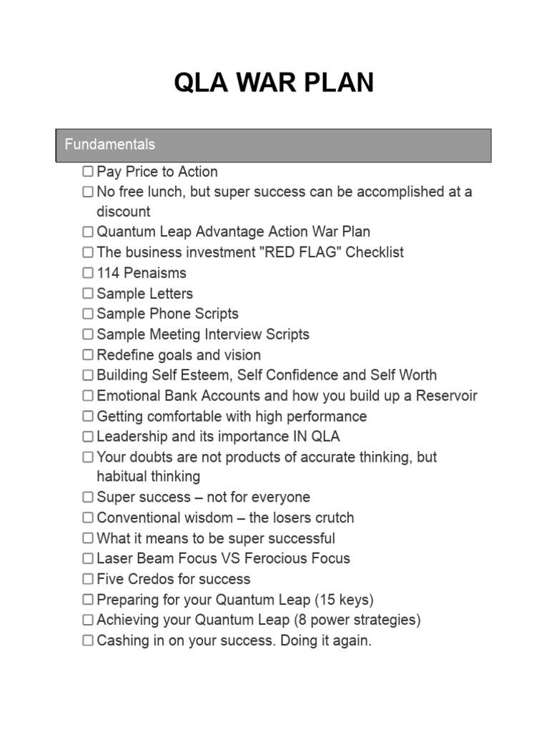 QLA War Plan for Super Success | PDF | Private Equity | Investing