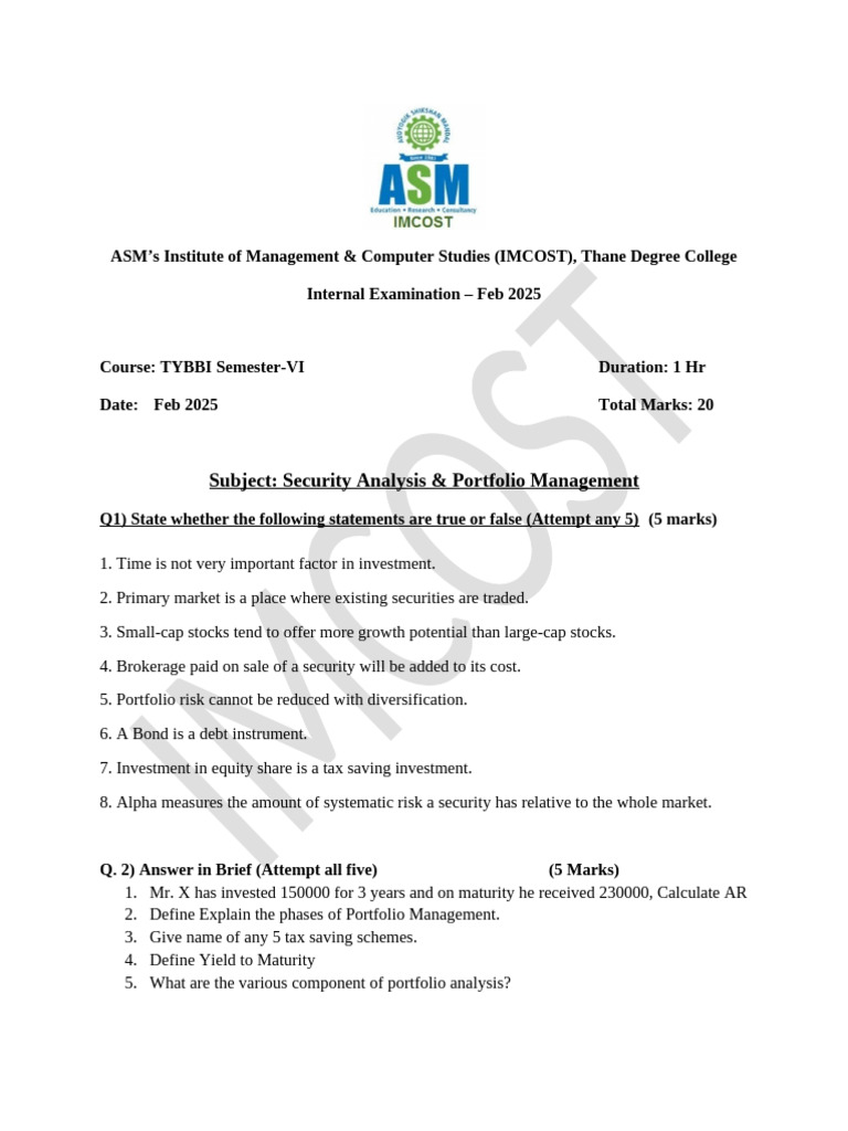 Internal Exam_TYBBI_2025_SAPM-1 | PDF