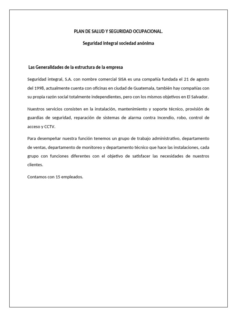 Plan Sso Sisa Actividad 2 | PDF | Riesgo | Evaluación de riesgos