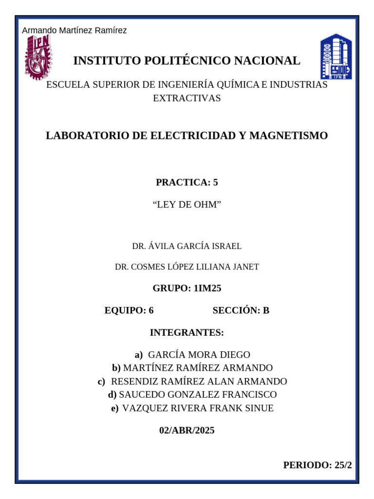 Prac 5 Electricidad 1im25 | PDF | Red eléctrica | Datos