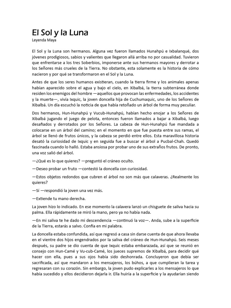 Leyenda Maya del Sol y la Luna | PDF | Pueblos mayas | Civilización maya
