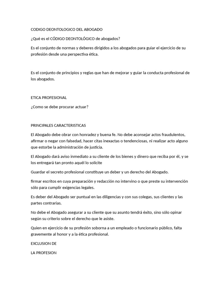 Código Deontológico del Abogado | PDF | Abogado | Ética profesional