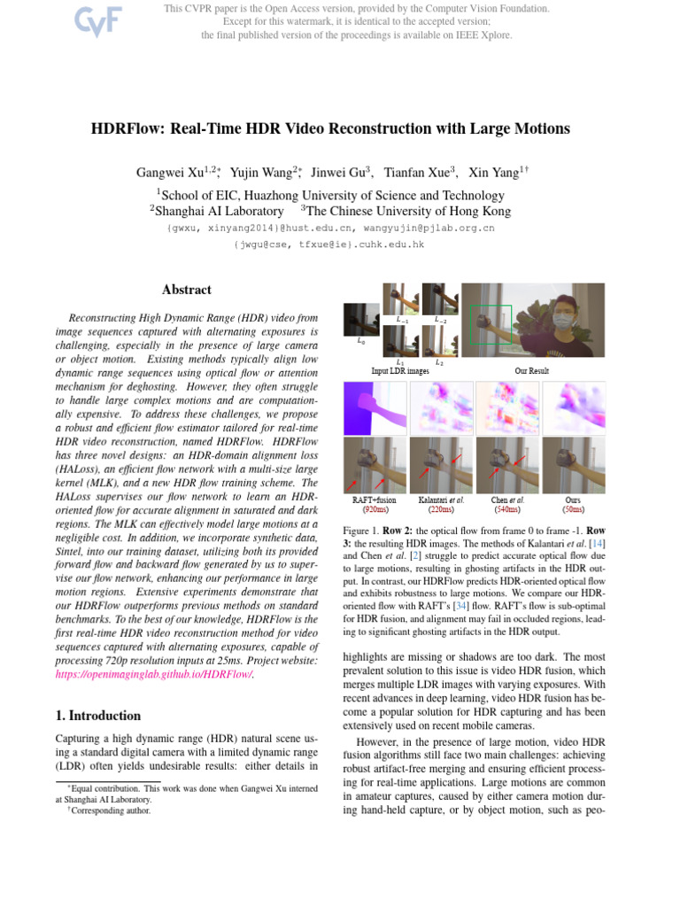 Xu HDRFlow Real-Time HDR Video Reconstruction With Large Motions CVPR 2024 Paper | PDF | Camera ...