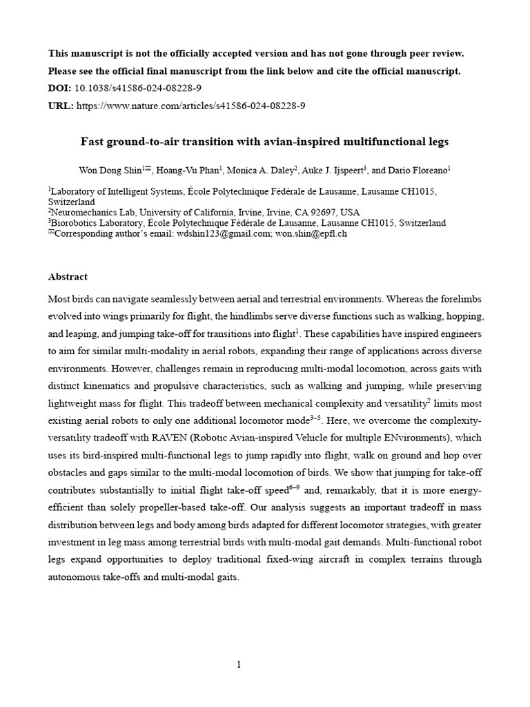 Fast Ground-To-Air Transition With Avian-Inspired | PDF | Animal ...
